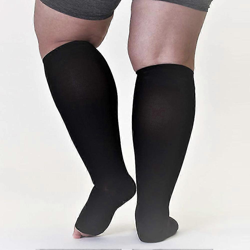 1pair/pack Extra Wide Calf Bariatric Open Toe Compression Socks Ankle ...