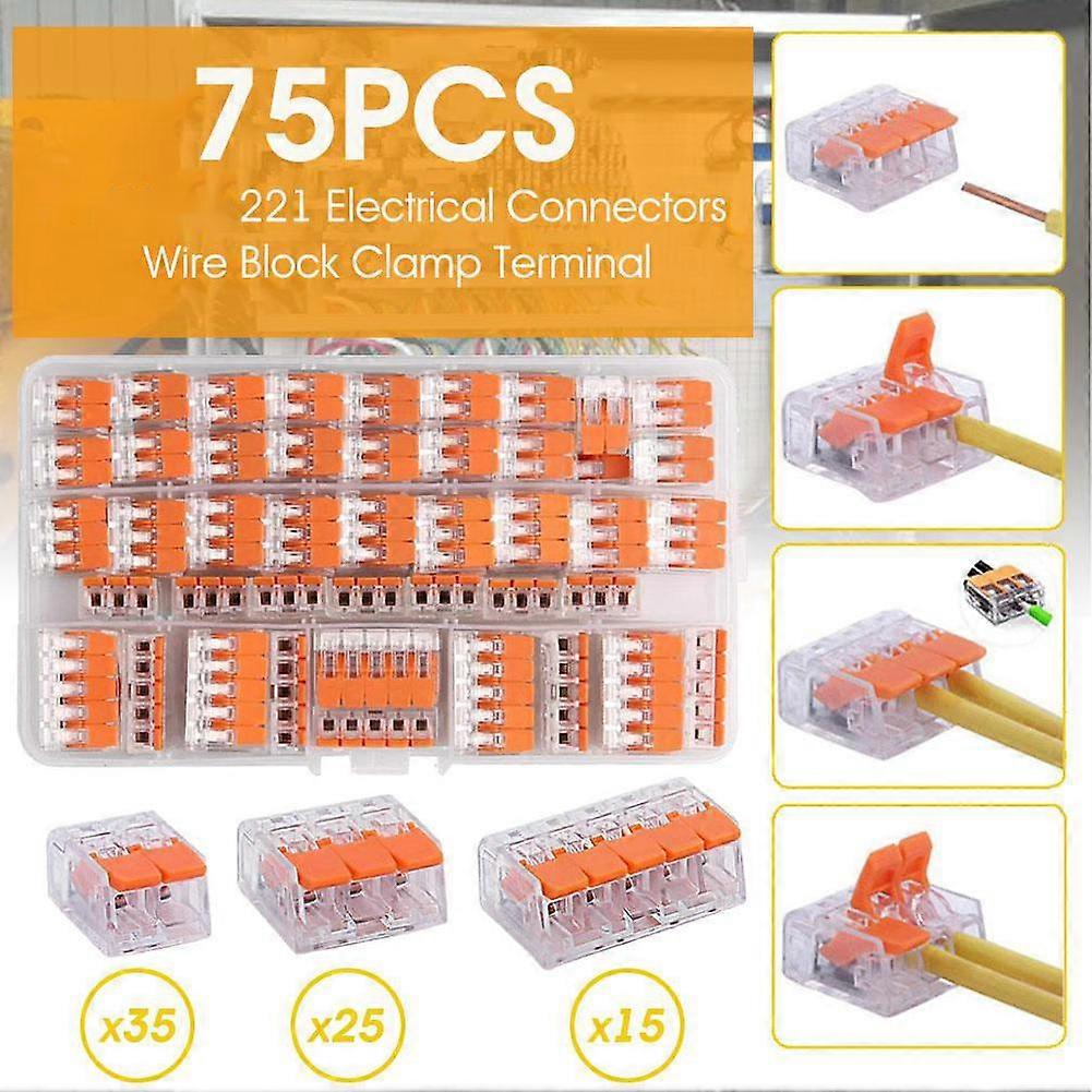 75pcs 221 Electrical Connector Wire Block Clamp Terminal Cable Reusable ...