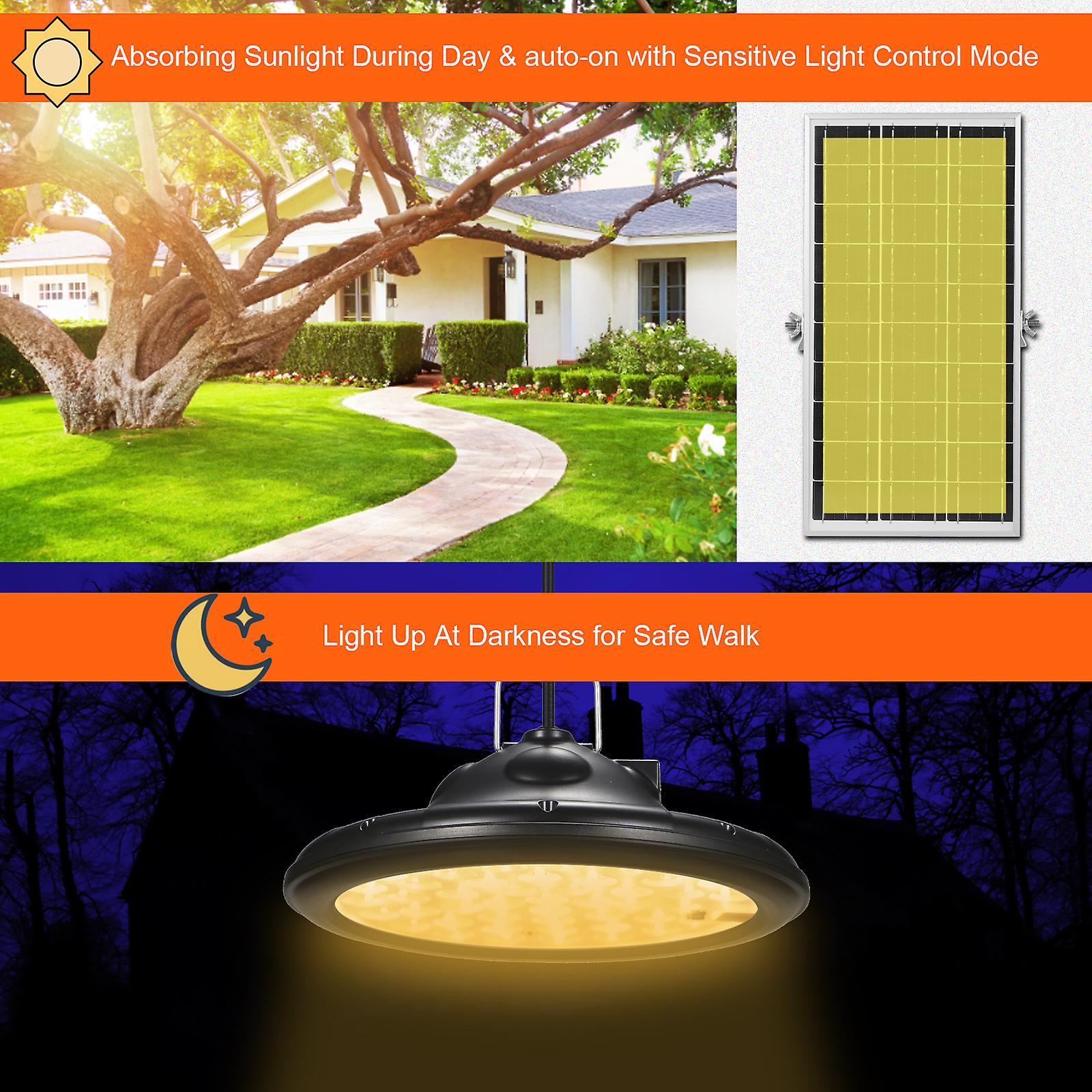 Neoglint 1-to-2 Ufo Solar Powered Pendant Lights Outdoor Hanging Lamp ...