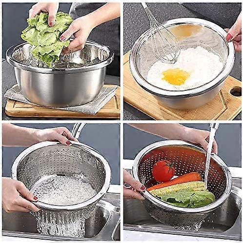 Stainless Steel Colander with Mixing Bowl, Kitchen Colander Metal Salad ...