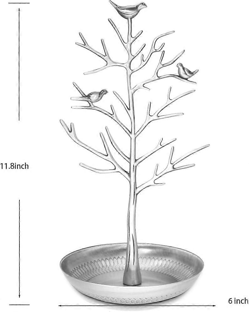 Silver Birds Tree Jewelry Stand Display Earring Necklace Holder ...
