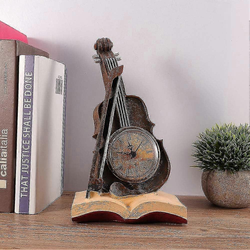 Vintage Clocks Resin Violin Model Clock Retro Desk Clock Decoration ...