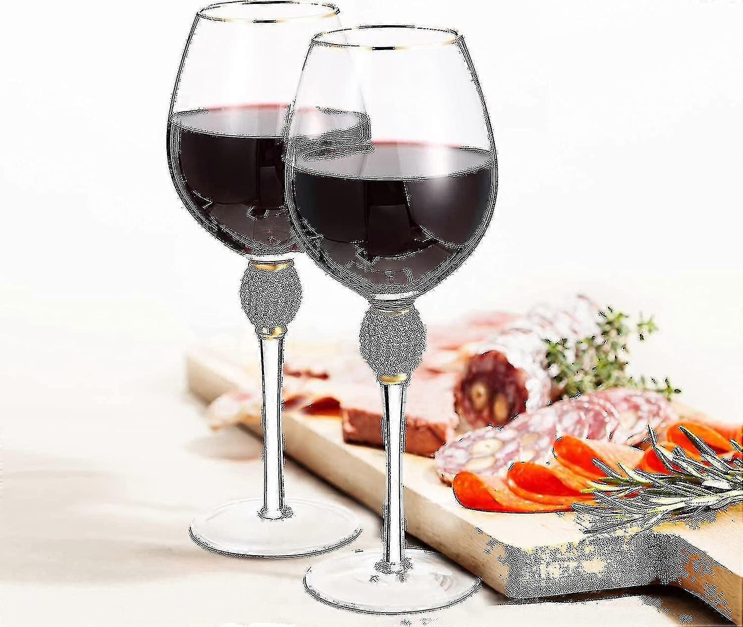 2 Pieces Rhinestone Red Wine Glass With Rim Tulip Shaped Diamond Wine ...