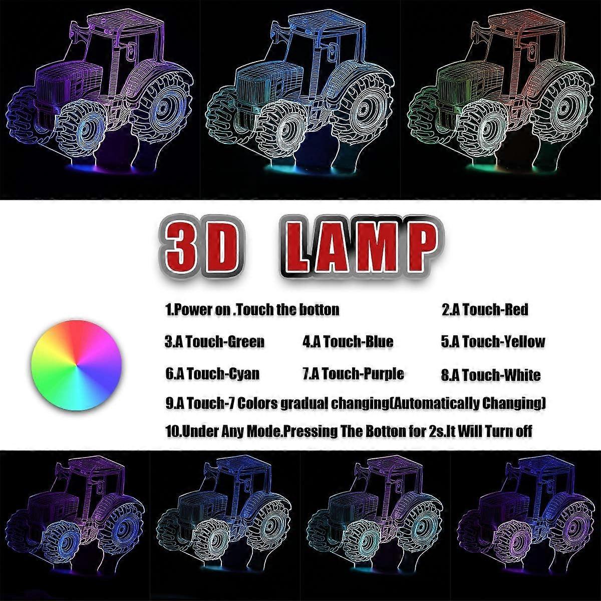 Tractor Lamp 3D Visual Vehicle LED Nightlight Touch Switch and Remote ...