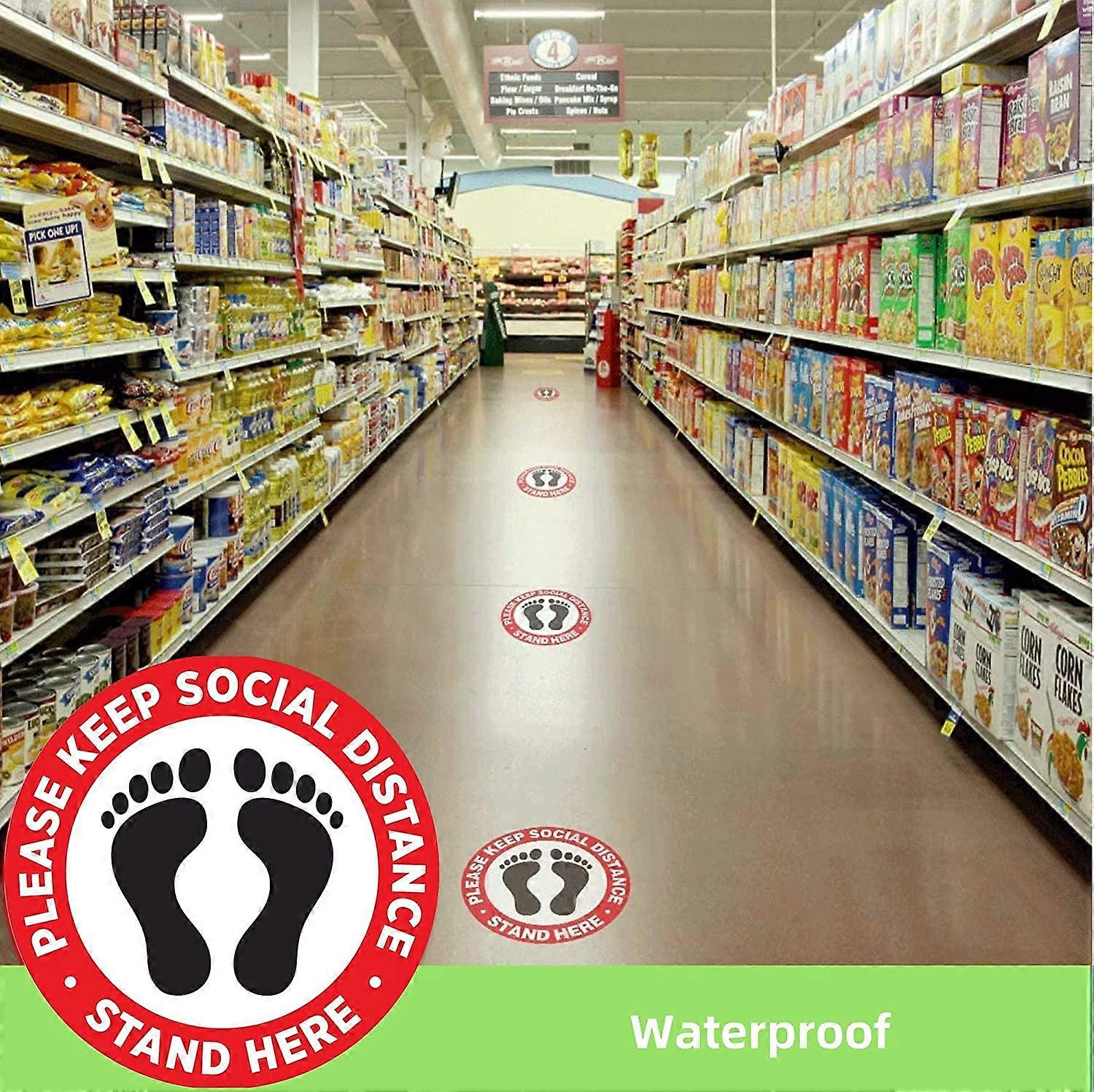 Social Distancing Floor Signs Decals [10 Pack]Stand Here Floor Stickers ...