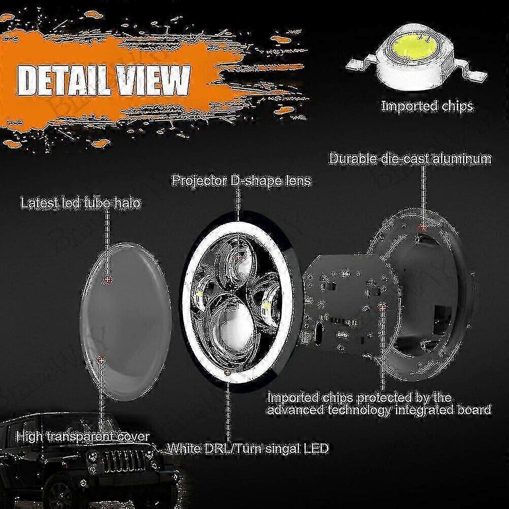 E Marked Rhd Pair 7 Led Headlights For Land Rover Defender 90 110 Tdi ...
