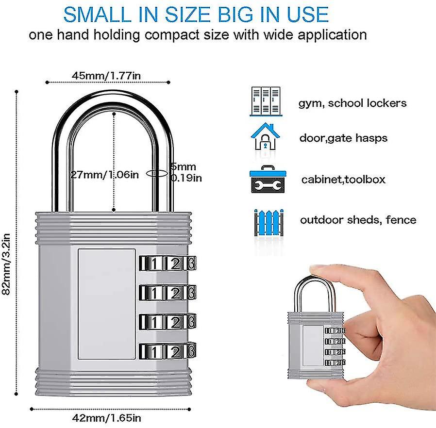 2 Pack Combination Lock, 4 Digit Outdoor Padlock For Gym, School, Fence ...