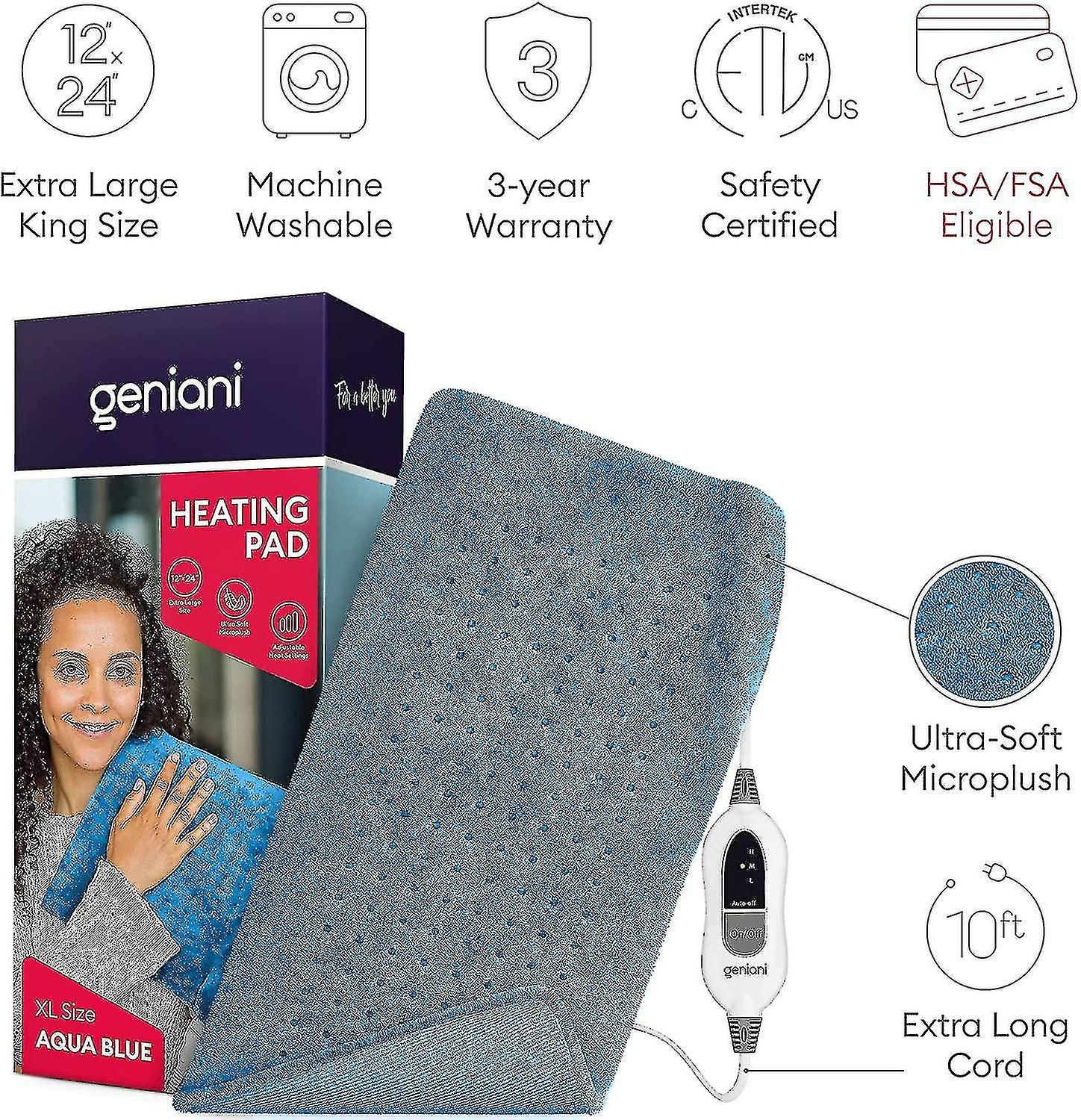 Geniani Extra Large Electric Heating Pad For Back Pain And Cramps ...