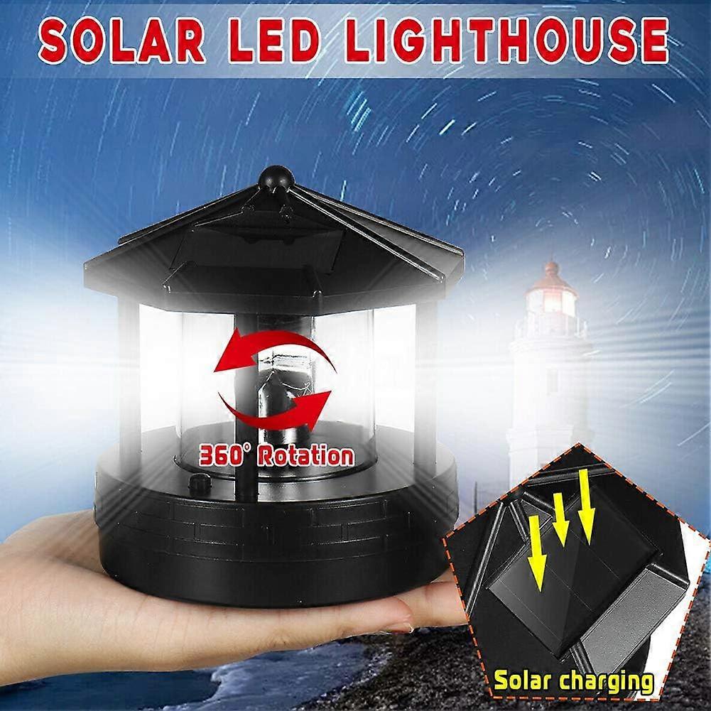 Solar Powered LED Lighthouse 360 Degree Rotating Lamp Waterproof Statue ...