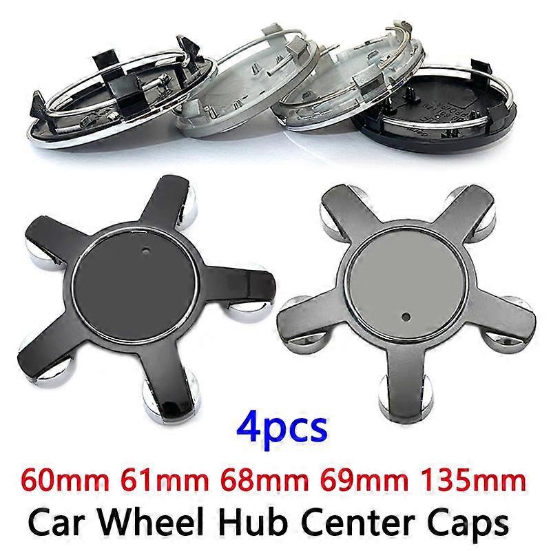 4pcs 135mm 69mm 68mm 61mm 60mm Grey Black Car Wheel Center Caps Rim Hub ...
