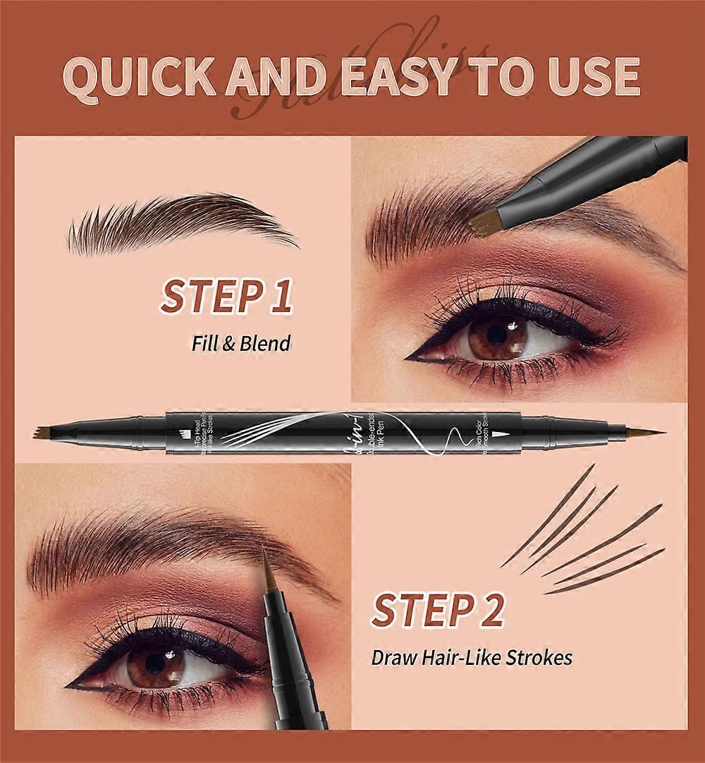 Liquid Eyebrow Pen,2 in 1 Dual-ended Natural 4 Fork Tip Liquid Eyebrow ...