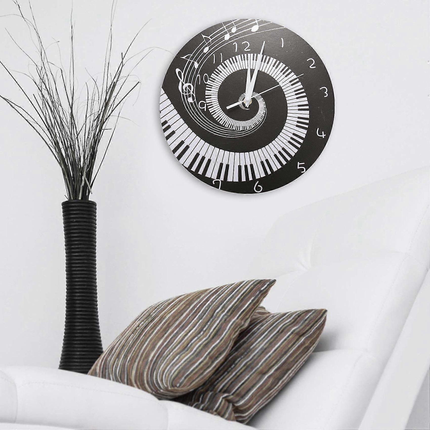 Elegant Piano Key Clock Music Notes Wave Round Modern Wall Clock ...