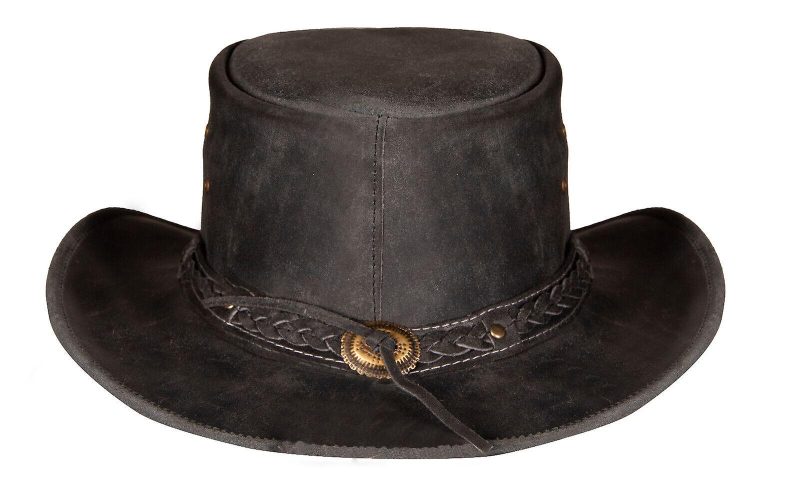 Cowboy Aussie Real Leather Hat Australian Black Western Outback Bush ...
