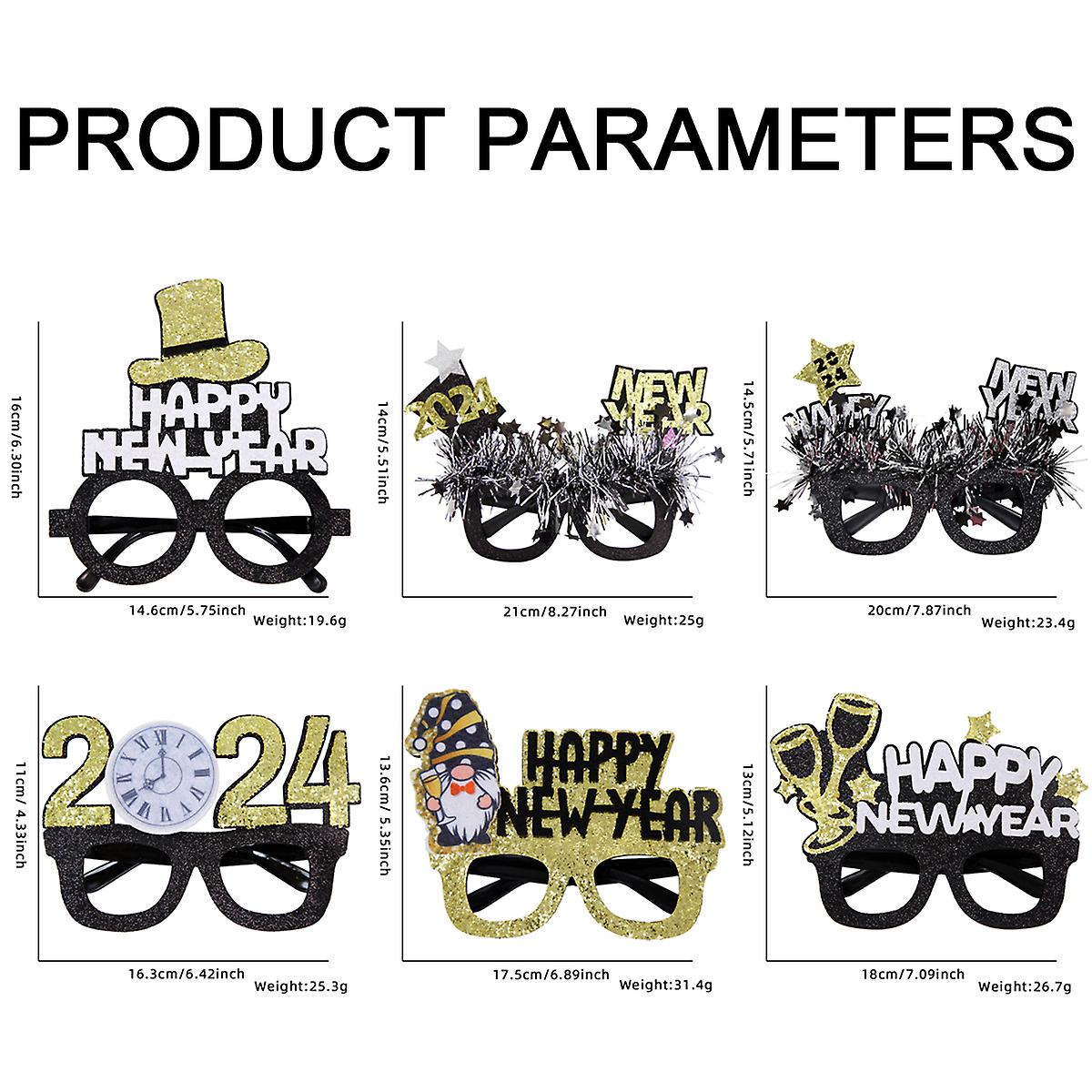 6pcs 2024 Happy New Year Glasses Frame 2024 New Year Eve Party ...