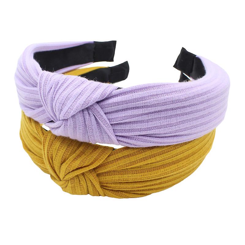 2 st (gul + lila) Huvudbonad tyg stickat hårband med bred kant kors ...