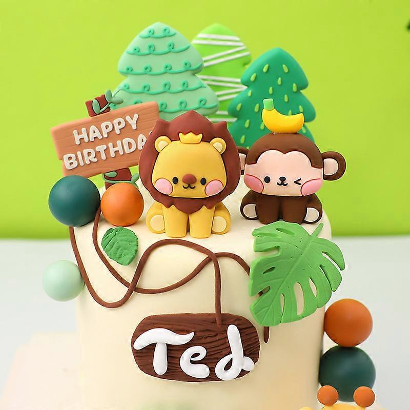 1pc, 3D Cute Animal Theme Cake Topper Woodland Jungle Safari Lion ...
