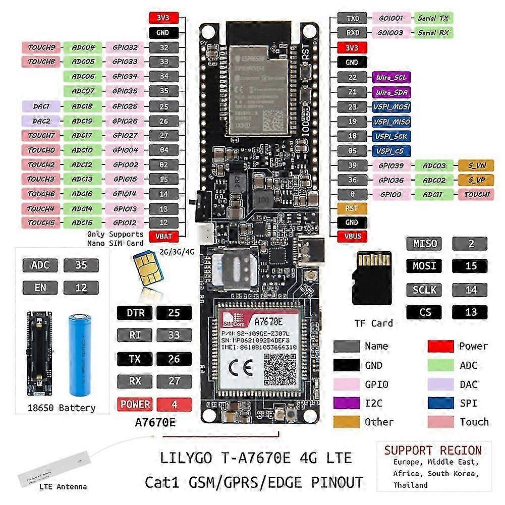 T-SIM A7670E R2 Wireless Module ESP32 Chip 4G LTE CAT1 MCU32 ...