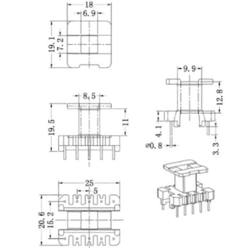 5 Sets EE25 5+5pin Transformer Bobbin PC40 Ferrite Core Vertical | Fruugo UK