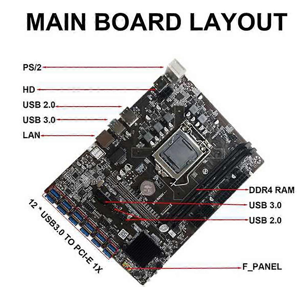 B250C BTC Mining Motherboard 12 USB3.0 to PCI-E 16X Graphics Card Slot ...