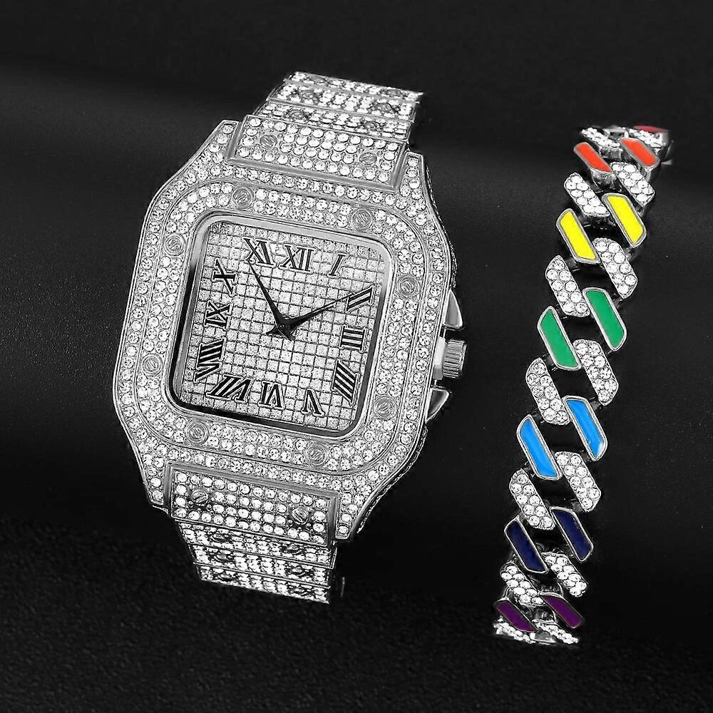 2022 Full Iced Out Watch Mens Cuban Link Chain watch Bling Jewelry for ...