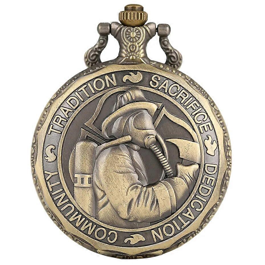 Bronze Fire Fighter Display Quartz Pocket Watch Fob Chain Exquisite ...