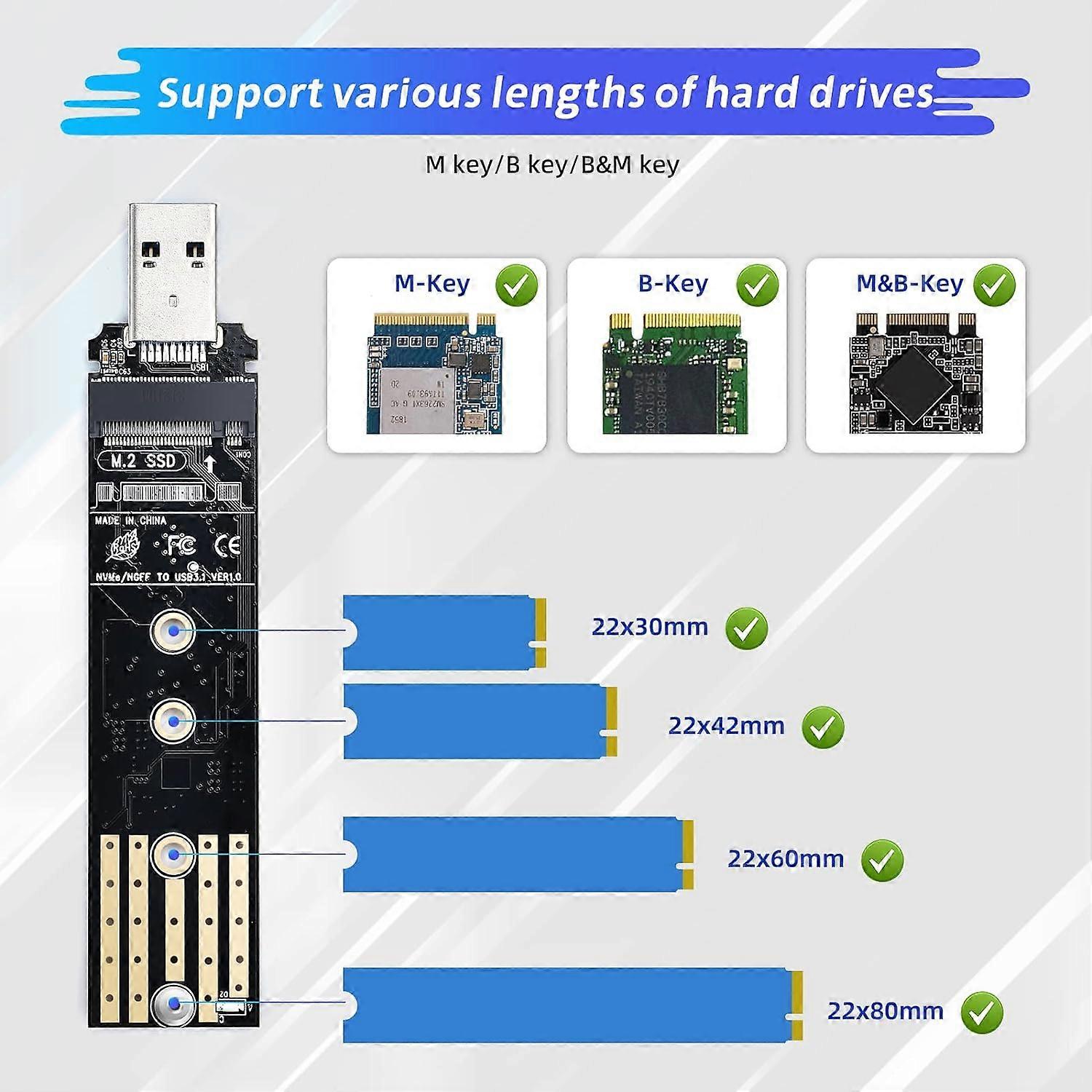 M.2 to USB Adapter M.2 NVME/NGFF Hard Drive USB3.1 Gen2 10Gbps USB to ...