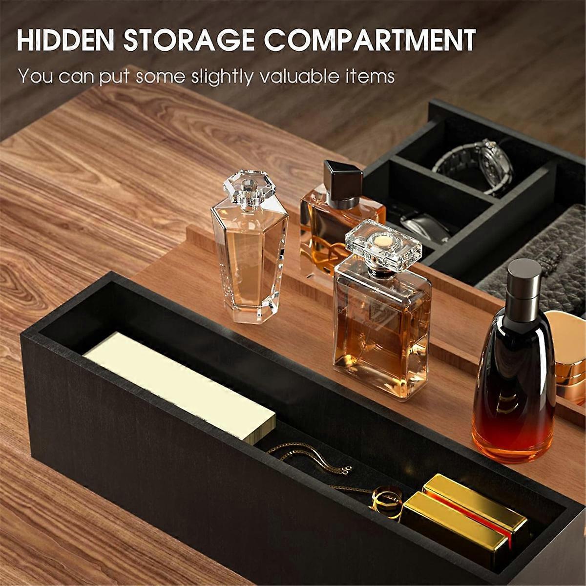 Wooden Cosmetics Storage Box Perfume Display Stand with Hidden Drawer ...