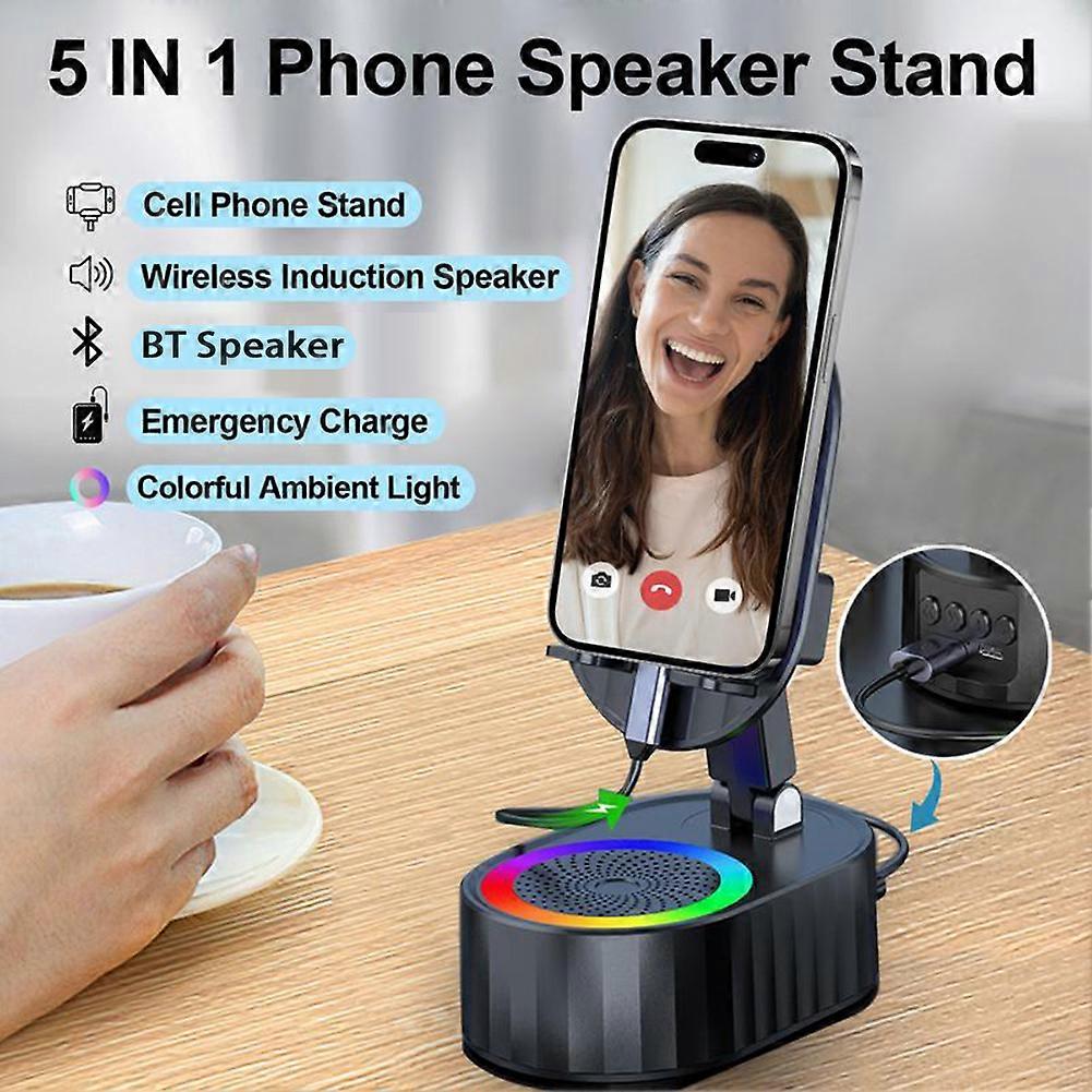 5-in-1 Wireless Induction Speaker & BT Speaker with Phone Stand ...