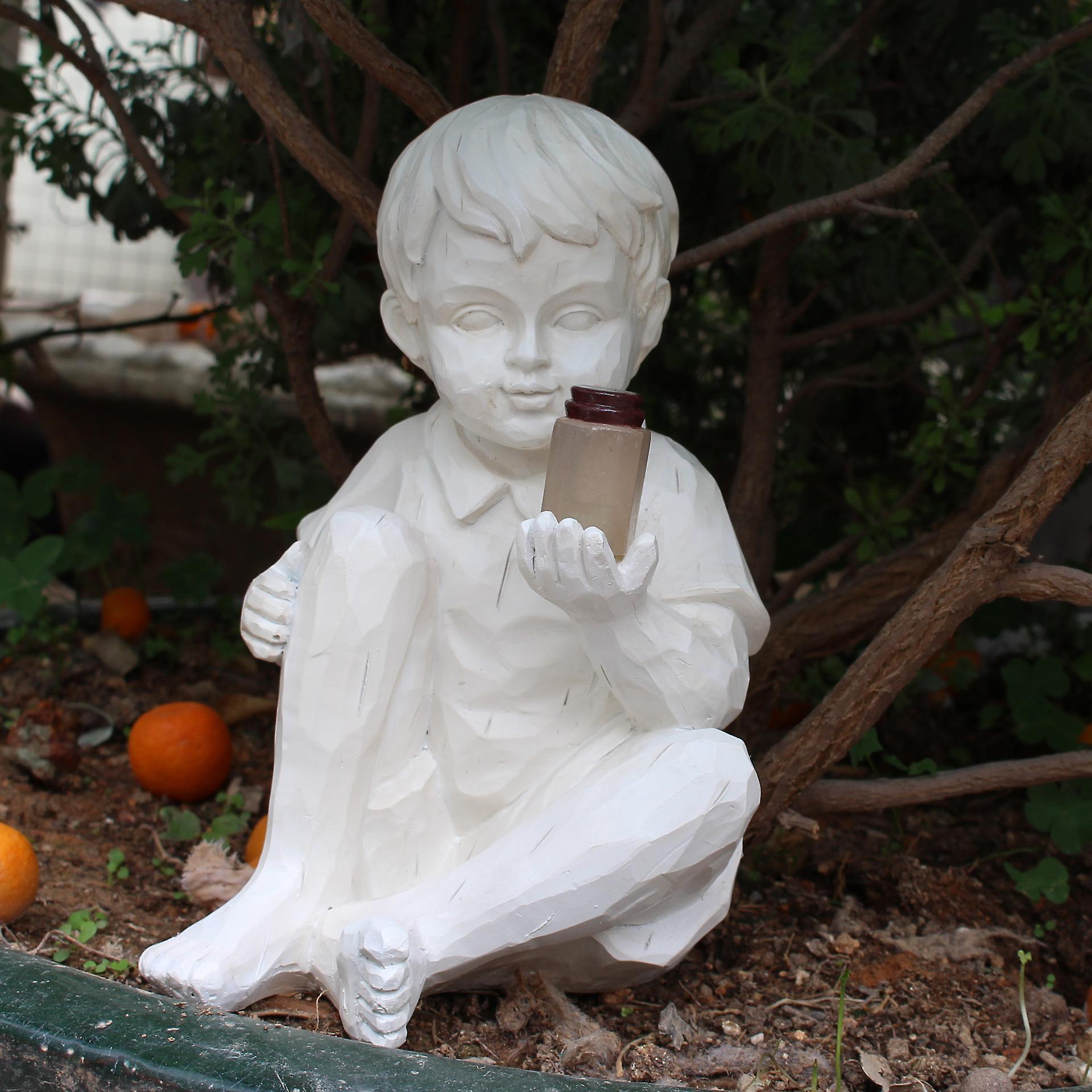 Kids With Solar Fireflies Garden Statue Garden Children Solar Lighted ...