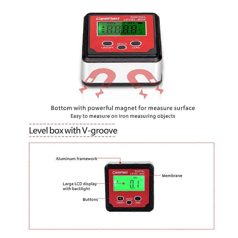 GemRed Level Box Angle Gauge Digital Angle Finder Inclinometer Level ...