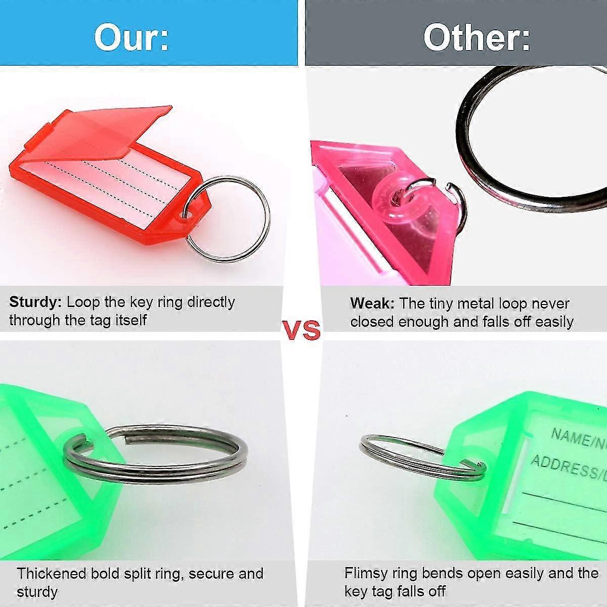 60 Pack Tough Plastic Key Tags With Strong Split Ring And Flap Label ...