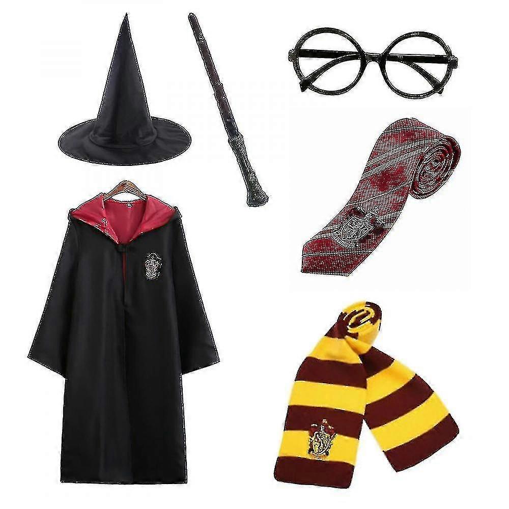 Harry Potter 6pc Set Magic Wizard Fancy Dress Cape Cloak Costume-L ...