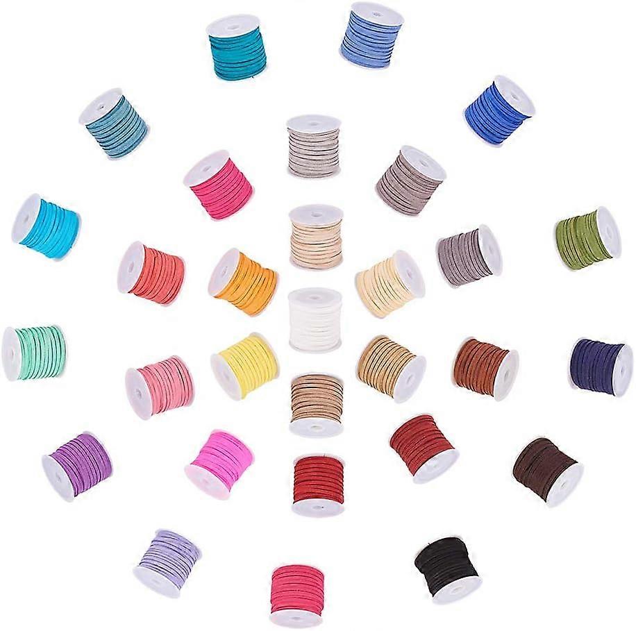 30 Rolls 160 Yards Flat Faux Suede Leather Lace 3mm Micro-Fiber Leather ...