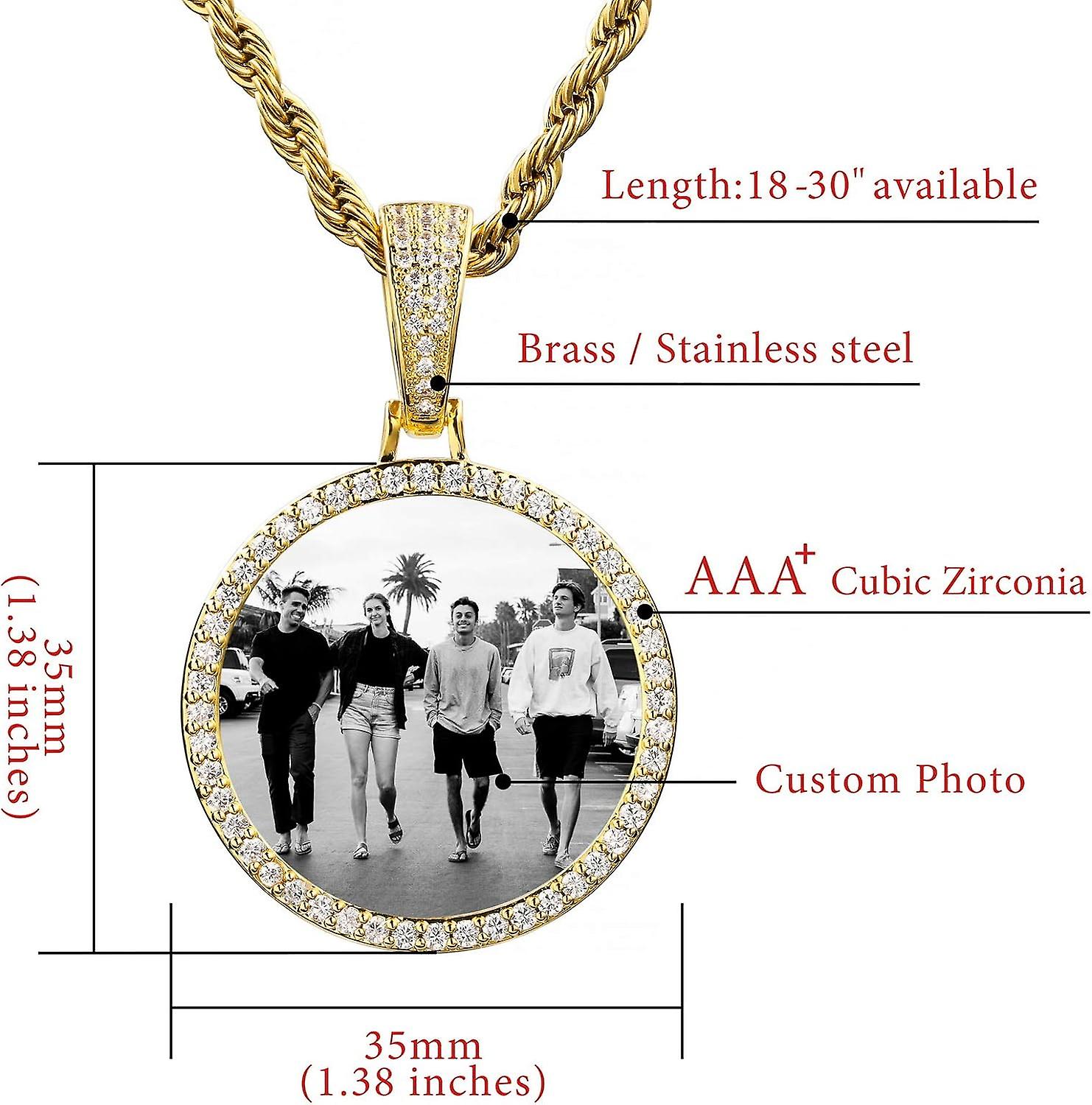 VIBOOS Personalized Hip Hop Memory Pendant Necklace Custom Picture Text ...