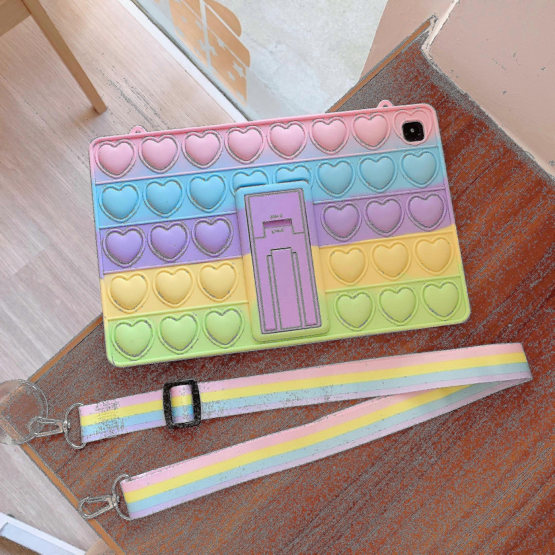 Push Bubble Fidget Toy Silicone Cute Case For Ipad With Lanyard ...