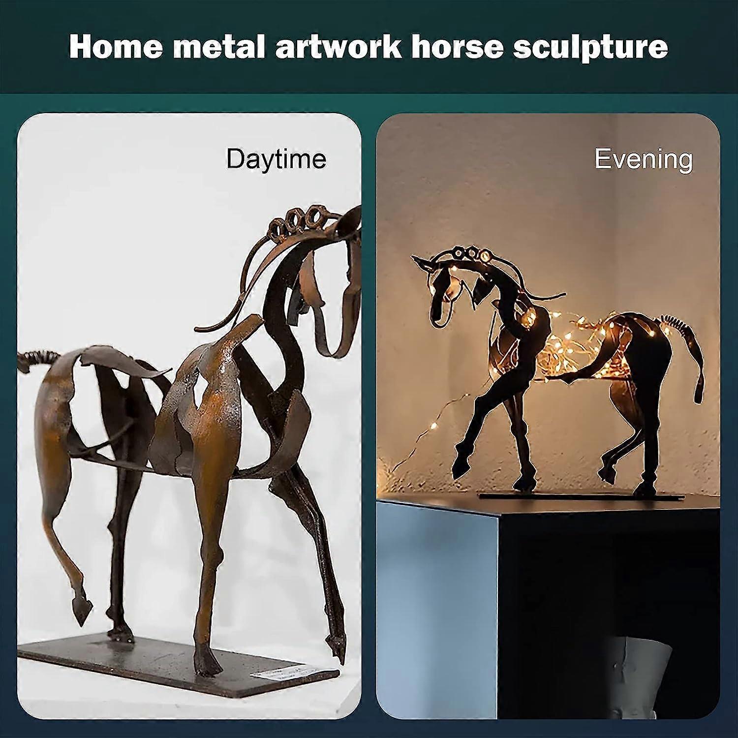Metal Horse Sculpture, LED Modern Horse Handicraft Statue Figurine ...