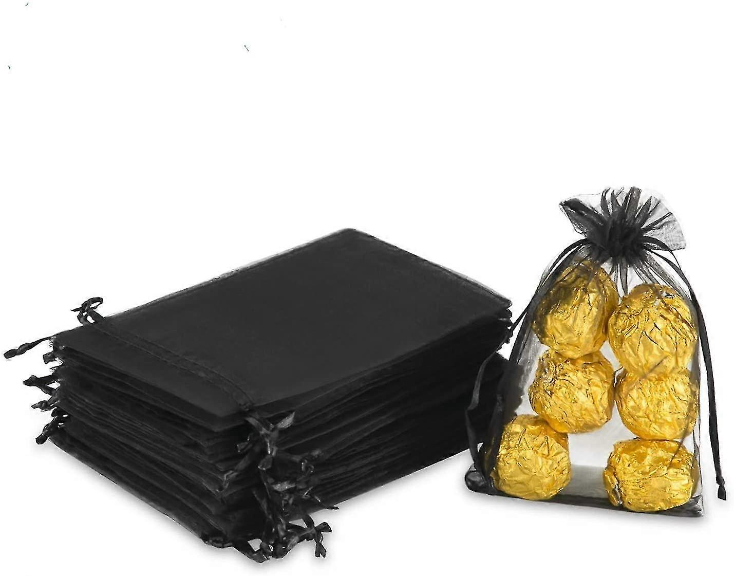 50pcs Clear Drawstring Gift Bag Black Organza Wedding Party Gift Bag ...