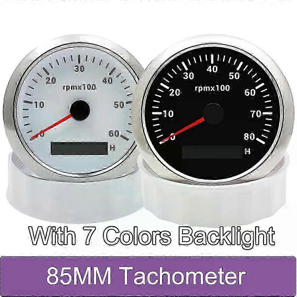 85mm Tachometer 6000/8000 Rpm Tacho With 7 Colors Backlight Hour Meter ...