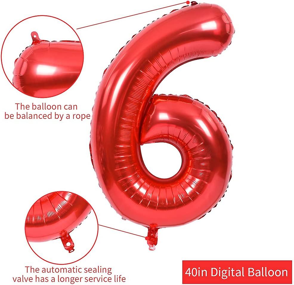 40 Inch Red Large Numbers Balloons 0-9, Number 6 Digit 6 Helium Balloons, Foil Mylar Big Number ...