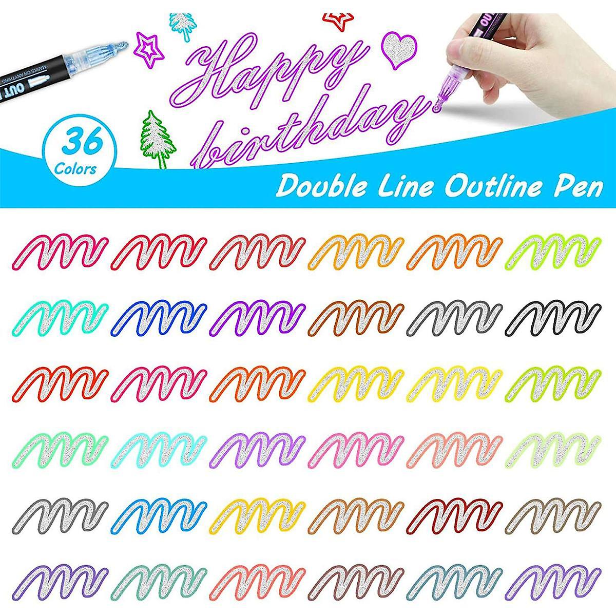 Double Line Outline Markers, 36 Colors Super Squiggles Shimmer Outline ...