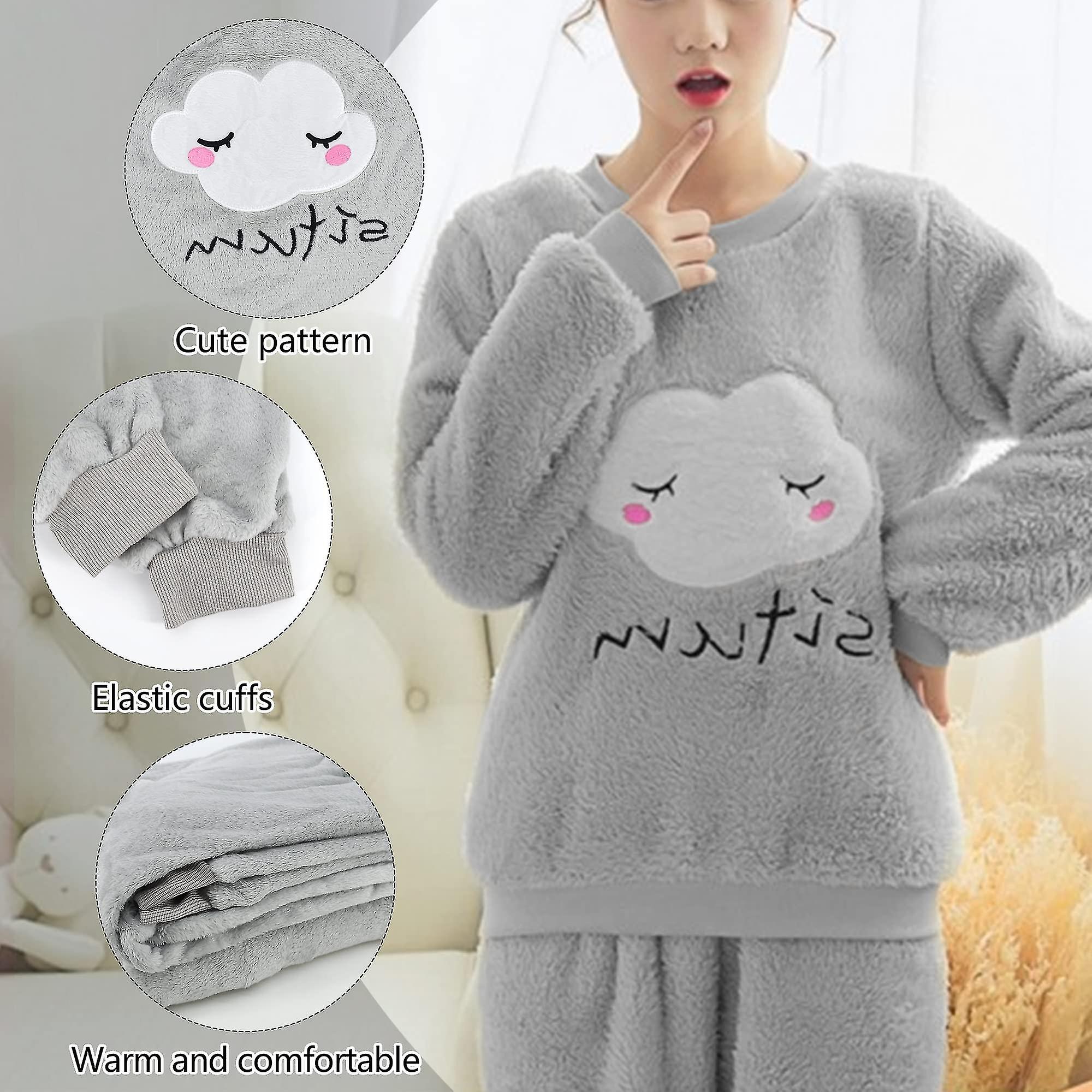 Women's Long Winter Pyjamas, Cuddly Two-piece Fleece Set Fluffy ...