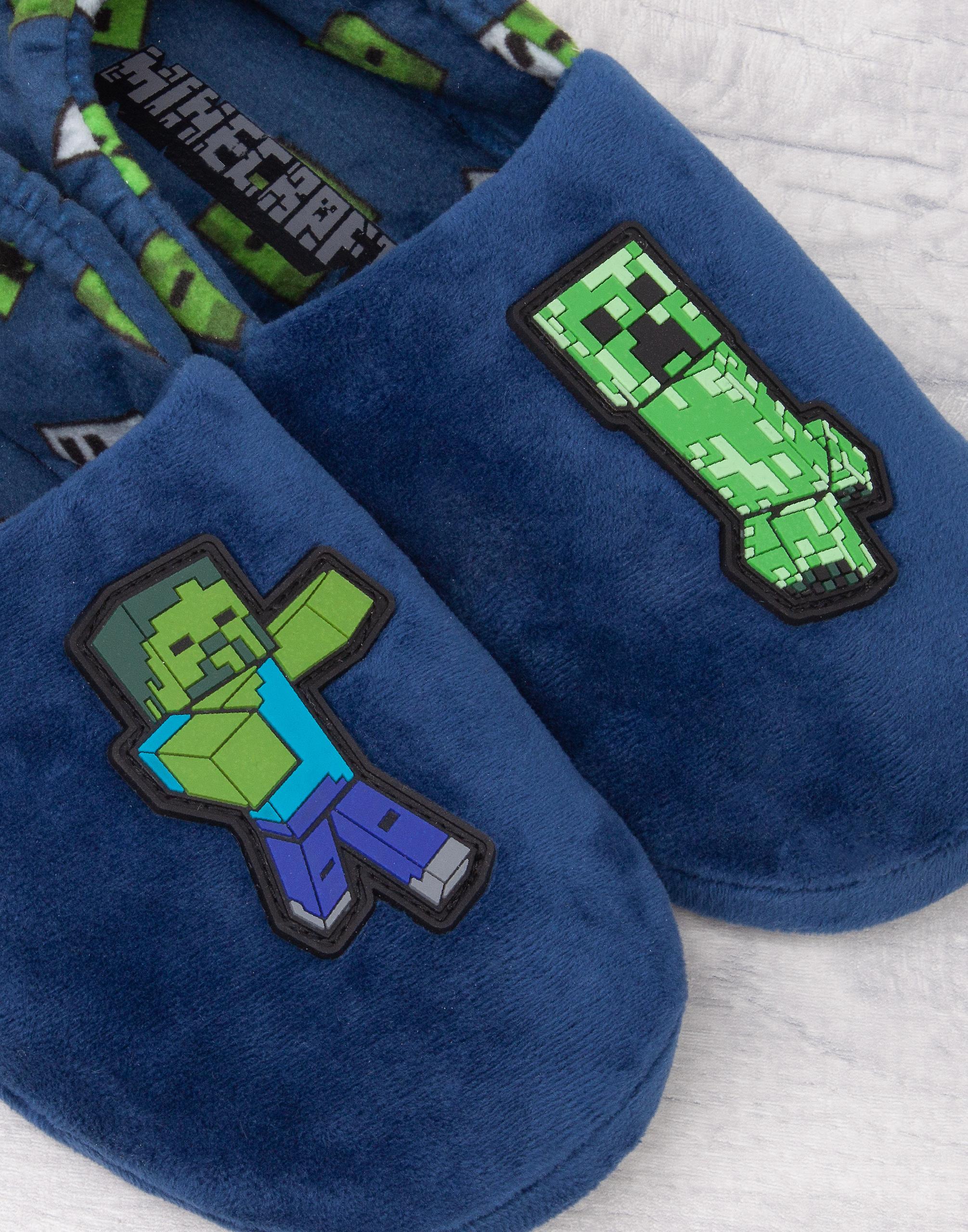 Minecraft Boys Mule Slippers Blue Creeper Zombie Applique | Fruugo UK