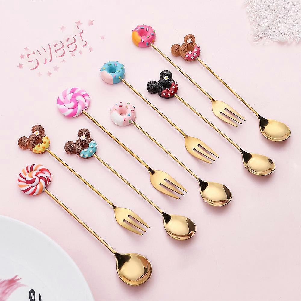 Creative cartoon small spoon dessert fork donut spoon lollipop macarons ...