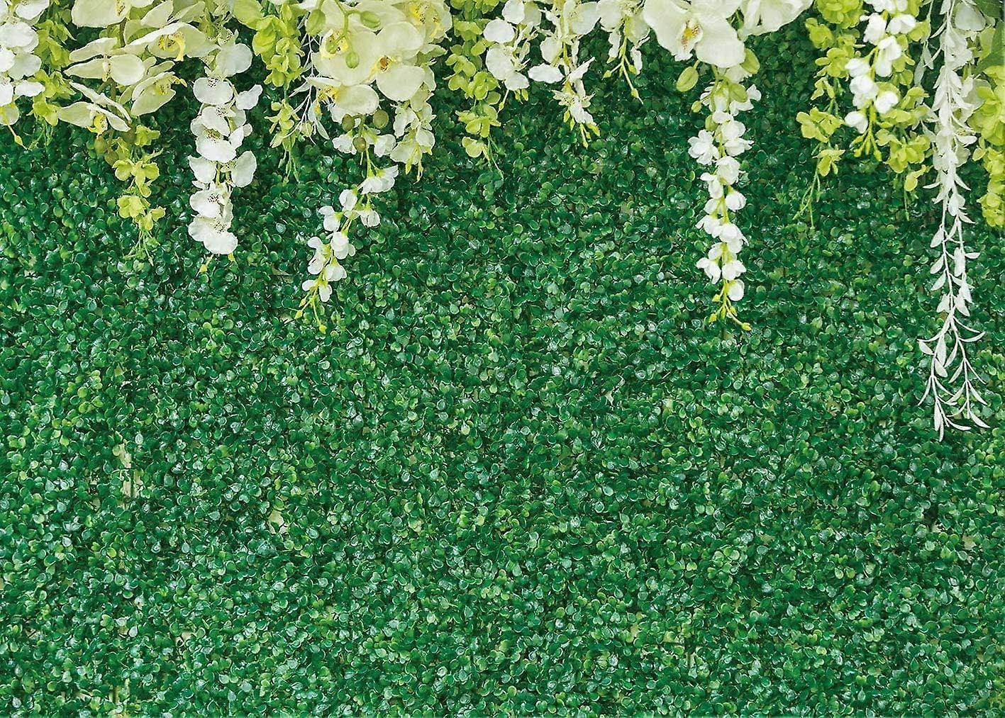 Heyone 7X5FT Greenery Backdrop with Flowers Green Leaf White Flower ...