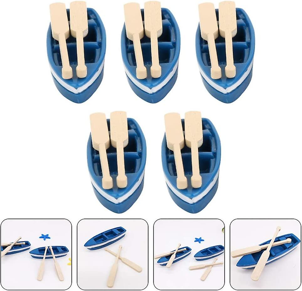 5 Sets Of Miniature Dollhouse Boat With Oars Figurines Canoe Models ...