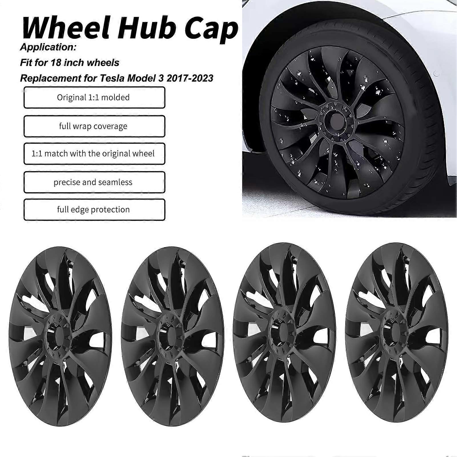 4pcs 18in Wheel Hub Cap Gloss Black Fully Wrapped Wheel Rim Hubcap ...