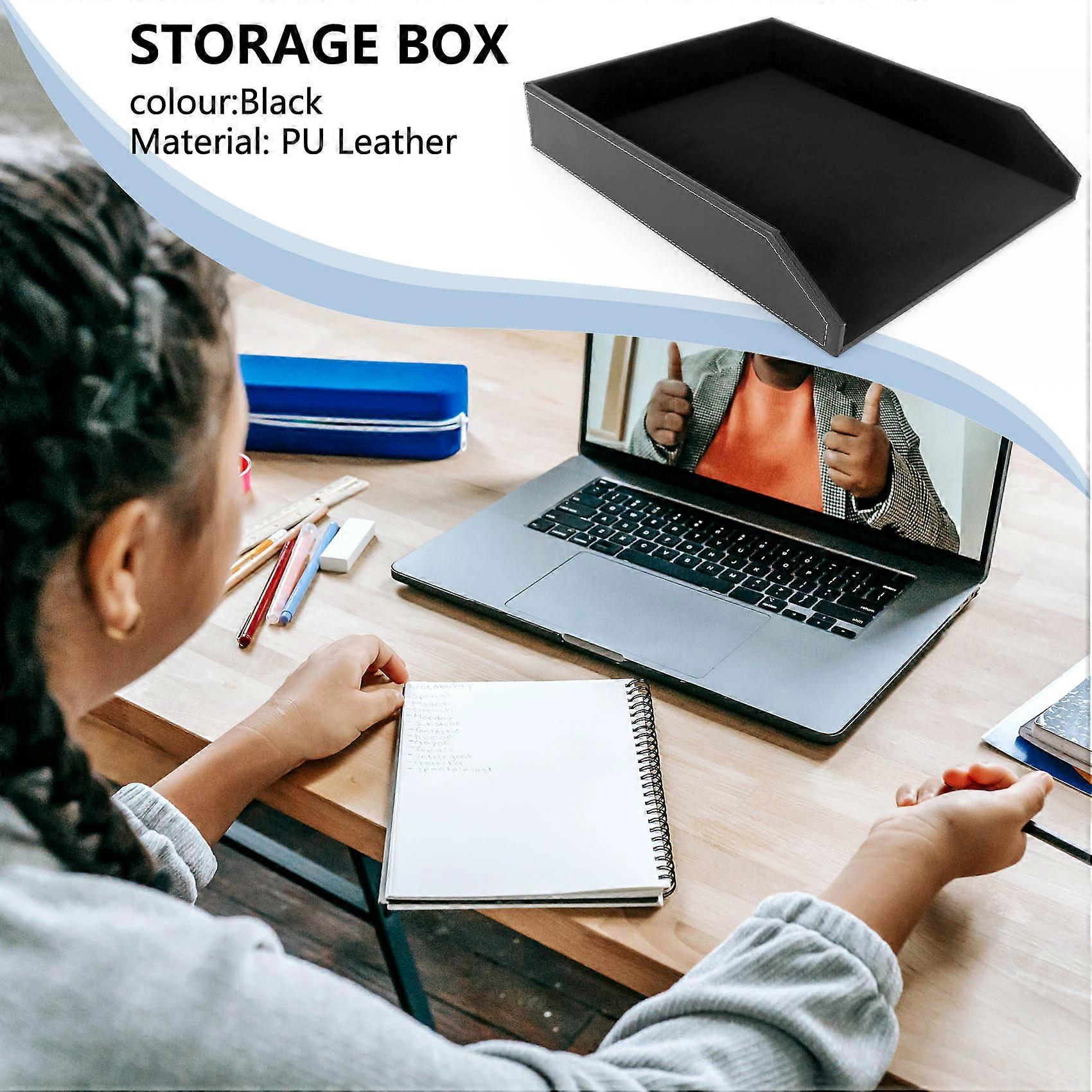 PU Leather Tray, Document Desk Organizer,Stackable Office File Document Tray Holder (Black ...