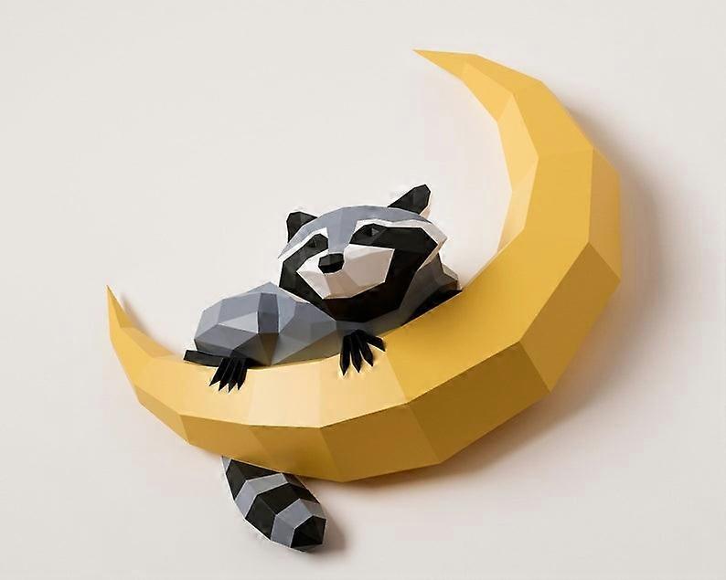 Raccoon on The Moon 3D Paper Model Animal Sculpture Raccoon Papercraft ...