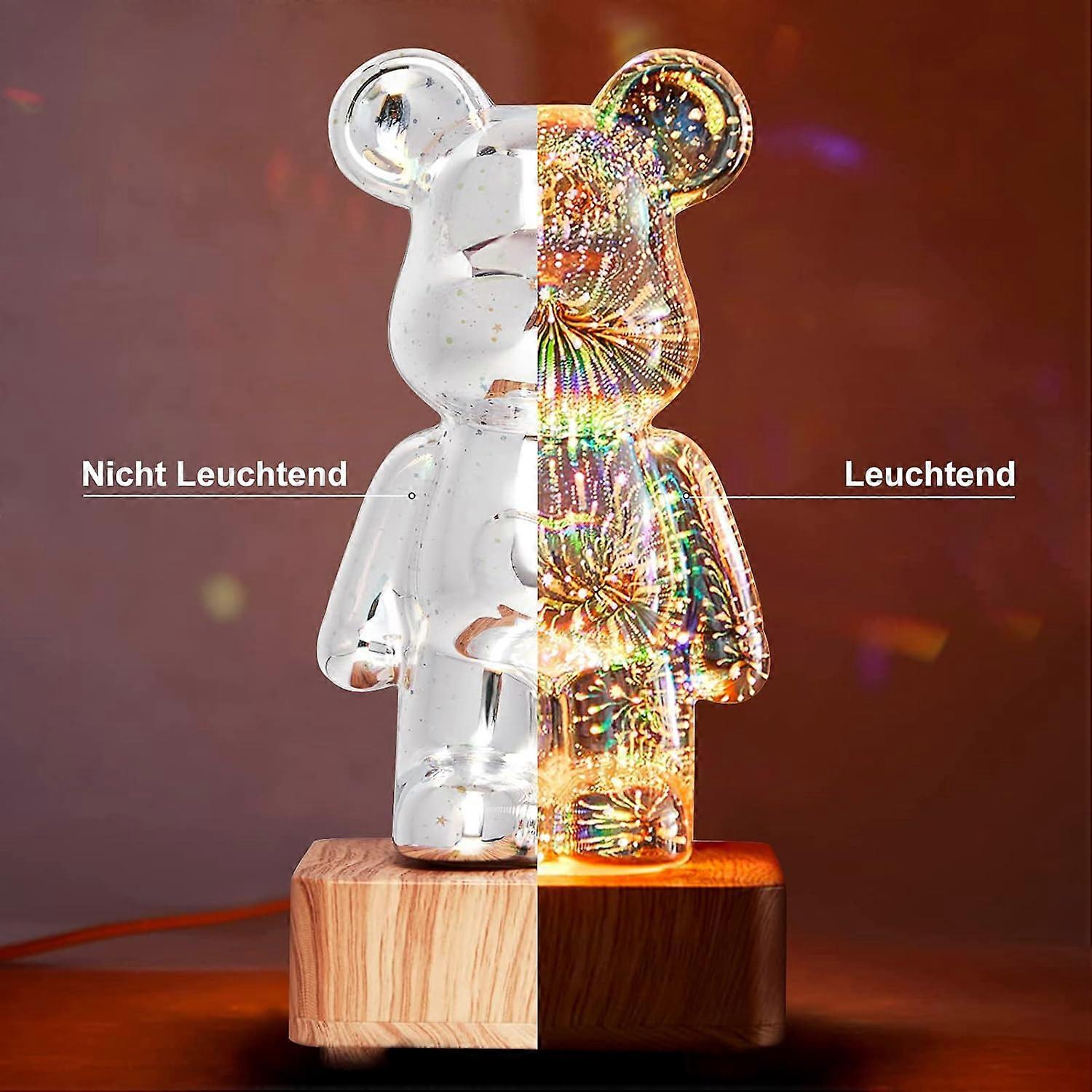 3D Fireworks Bear Night Light 8 Colours Changing LED Bear Lamp Luminous ...