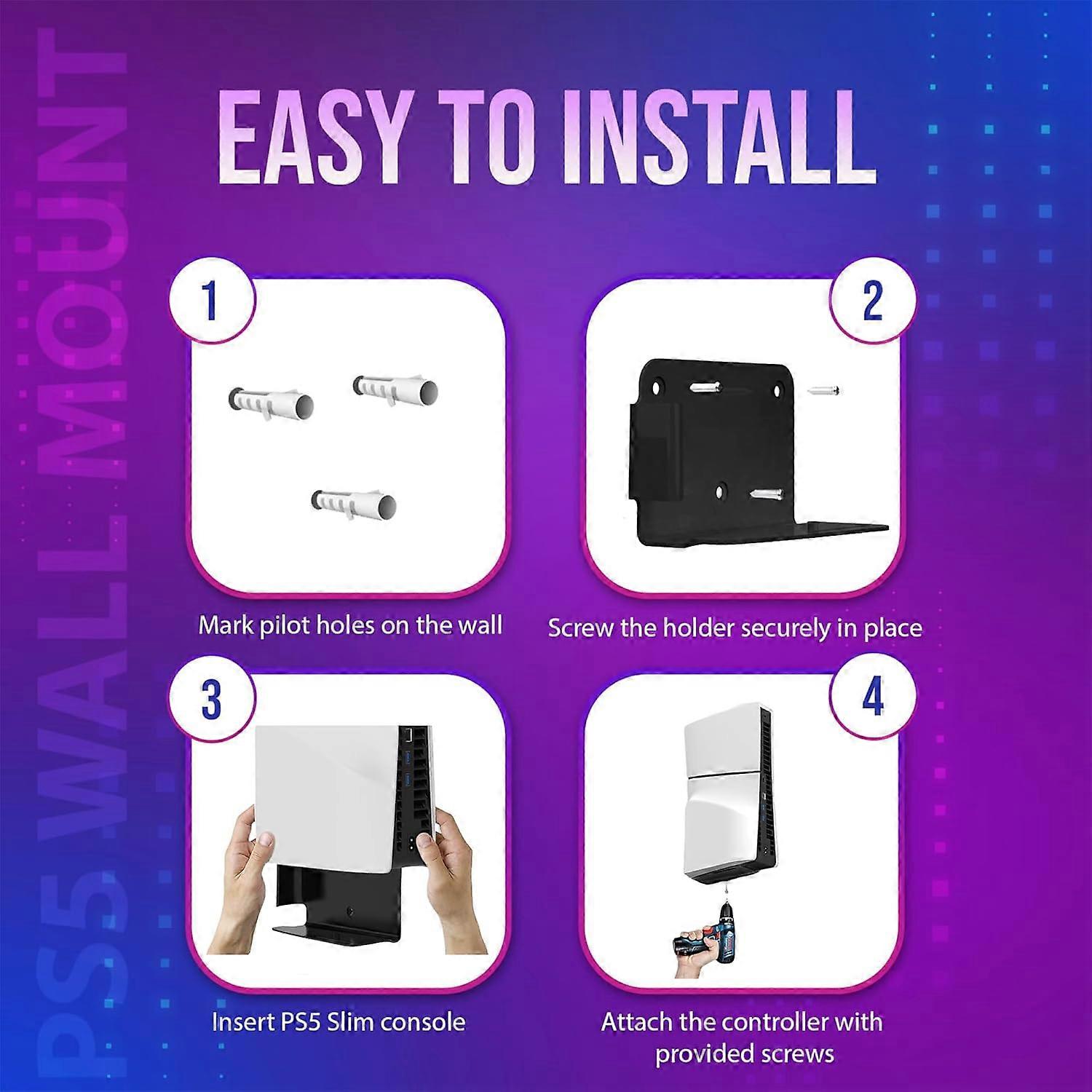 PS5 Slim Wall Mount Kit, Aluminum Wall Mount For Playstation 5 Slim ...